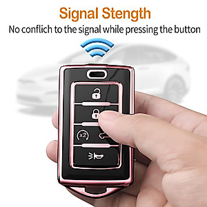 Sindeda for Jeep Key Fob Cover with Keychain Soft Full Protection Key Shell Key Case Compatible with 2021 2022 2023 2024 Grand Cherokee L Grand Wagoneer (5 Buttons, Pink)