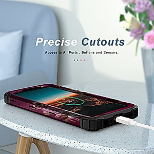 Hocase for Moto G 5G 2022 Case, Shockproof Heavy Duty Protection Soft Silicone Rubber Bumper+Hard Plastic Hybrid Protective Case for Motorola Moto G (2022) with 6.5" Display - Burgundy Flowers