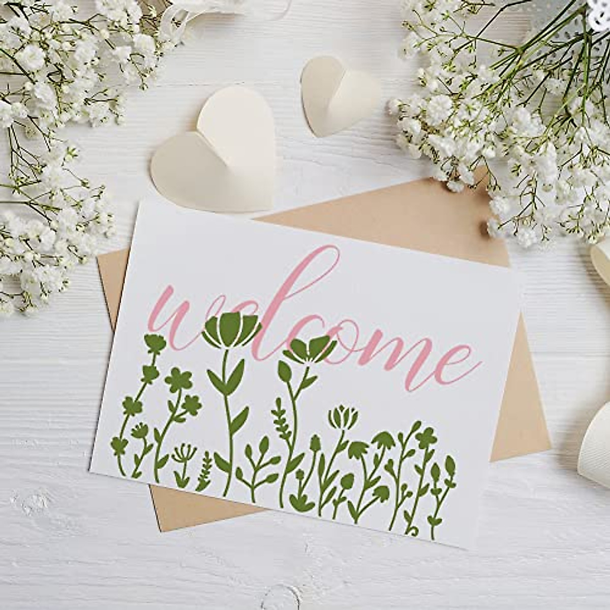 Wild Flower Stencils for Painting 11X8.3" Large Flower Stencil for Walls Leaf Cherry Blossom Vine Stencils Reusable Drawing Stencils for Painting on Wood Wall Canvas Furniture Card