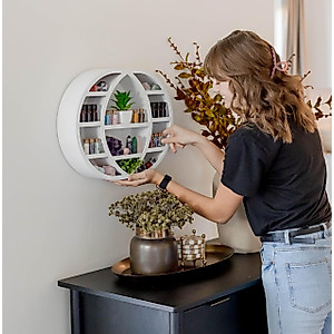 Crescent Moon Shelf Decor - Wooden Moon Shelf for Crystals, Stones & Essential Oil Display, Moon Phase Wall Decor, Crystal Shelf Display, Boho Shelf for Bedroom - Patented - 17 x 14 x 3.5 in. (White)