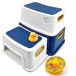 INNOWEST® 2 Step Stool for Kids, Sturdy Toddler Two Step Stool for Toilet Potty Training, Bathroom,Kitchen, Slip Resistant for Safety Dual Height & Wide Two Step (Navy)