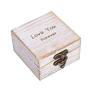 LONGNENG Wooden Ring Box for Wedding Rings and Couple Jewelry,Ring Bearer Box for Display or Personal Organizer,Engraved LOVE YOU FOREVER Lettering