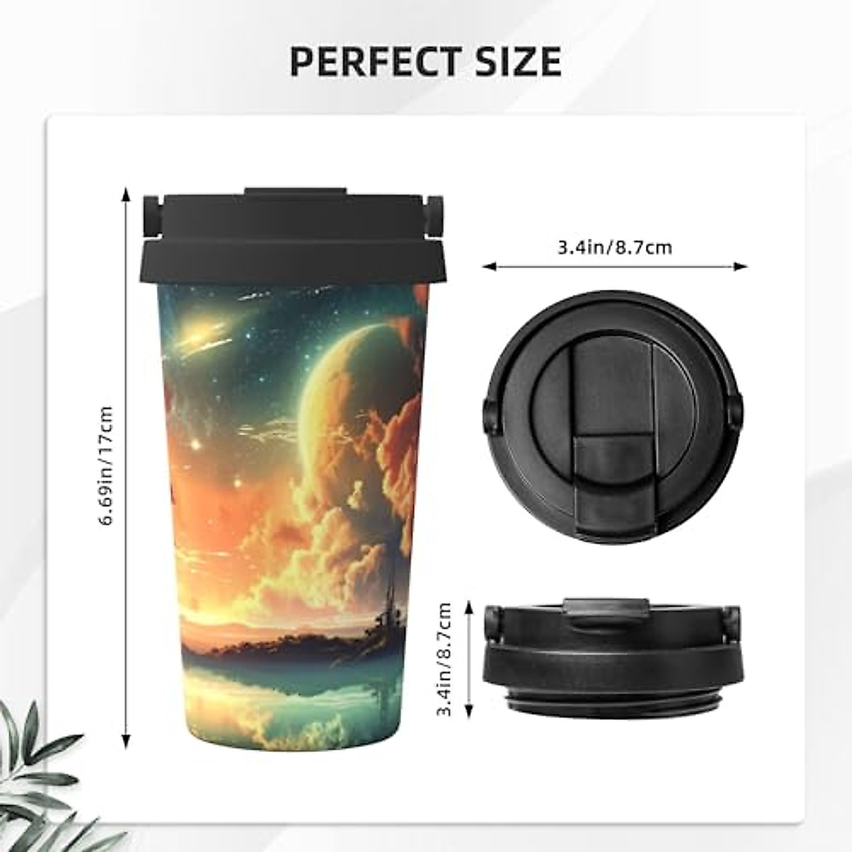 GTKSYNVE Reusable Coffee Mug with Lid and Handle, Anime Sky Tumbler for Hot & Cold Drinks 16oz Stainless Steel Insulated Coffee Tumblers Double Wall Vacuum Thermal Cup