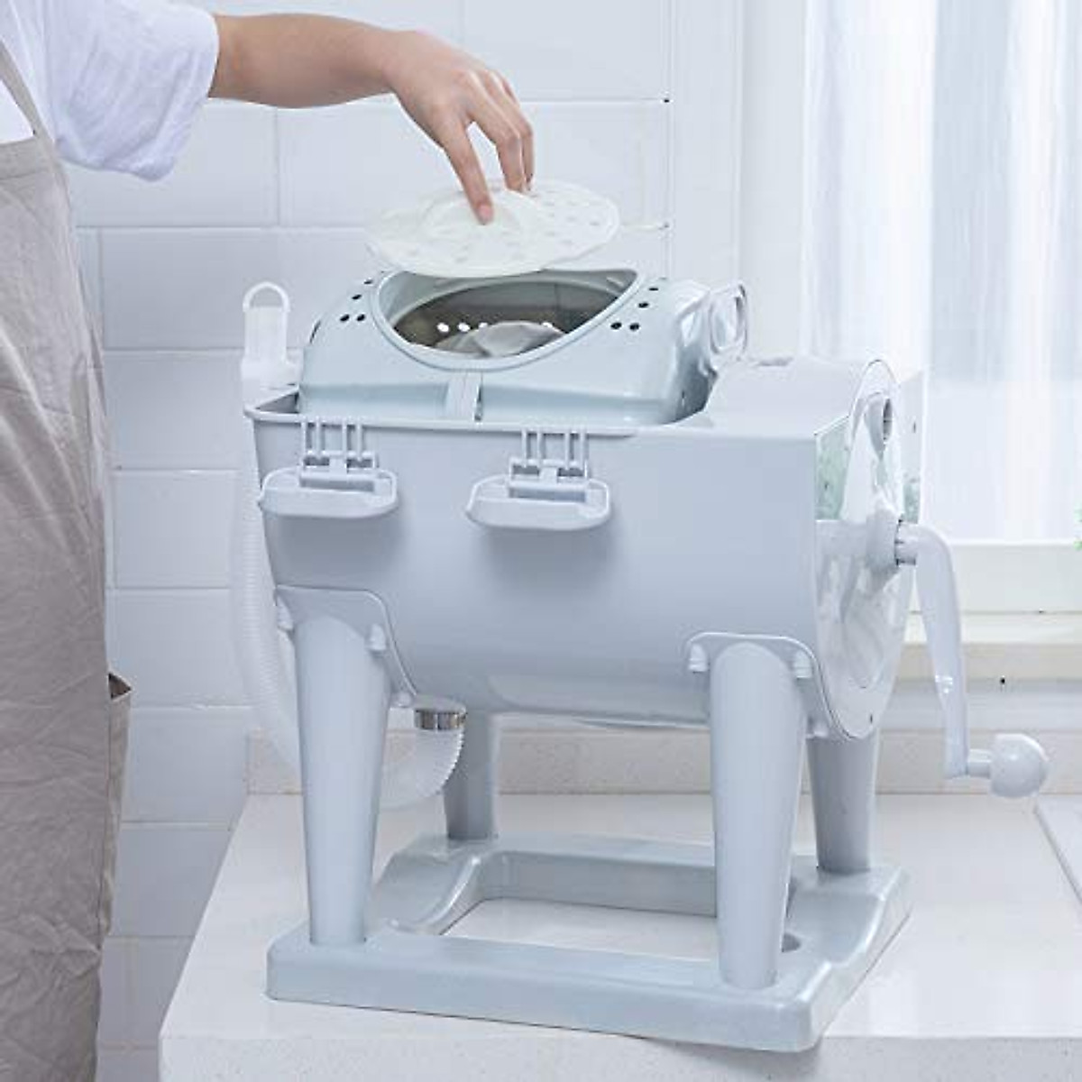 Portable Compact Non-electric Washing Machine Mini Washer with Spin Dryer Hand Powered RV Laundry Machine