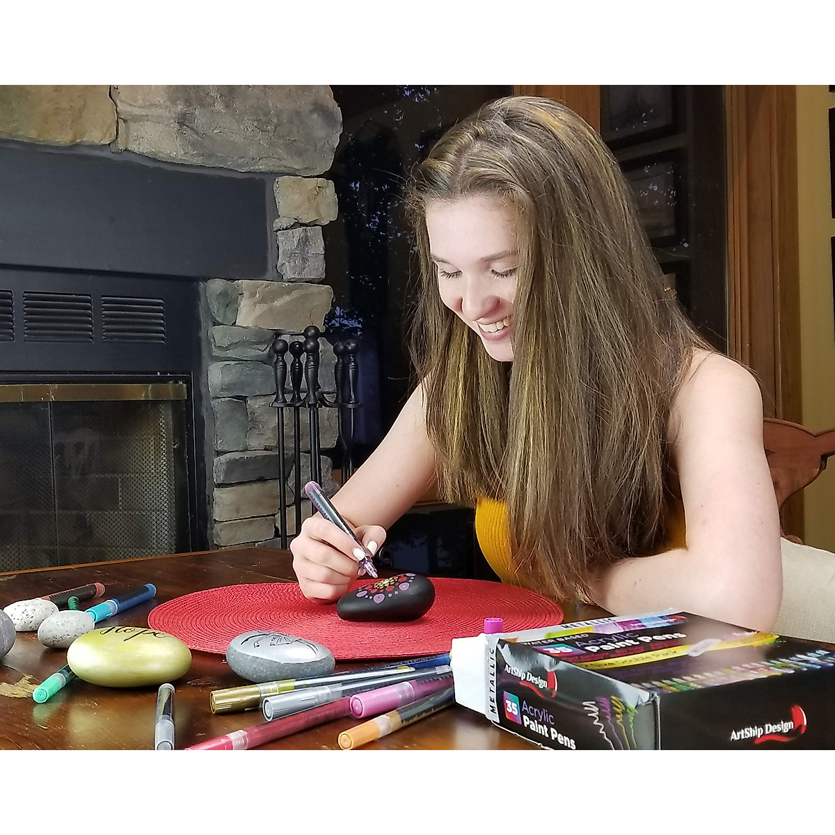 14 Pack Neon UV Fluorescent Acrylic Paint Pens, Double Pack of Both Extra Fine and Medium Tip Paint Markers, for Rock Painting, Mug, Ceramic, Glass, and More, Water Based Non-Toxic and No Odor