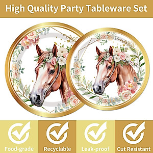 Horse Birthday Party Supplies Tableware - 96 Pcs Golden Horse Themed Plates and Napkins Sets with Forks, Cowgirl Birthday Party Decorations, Western Baby Shower Disposable Dinnerware, Serves 24