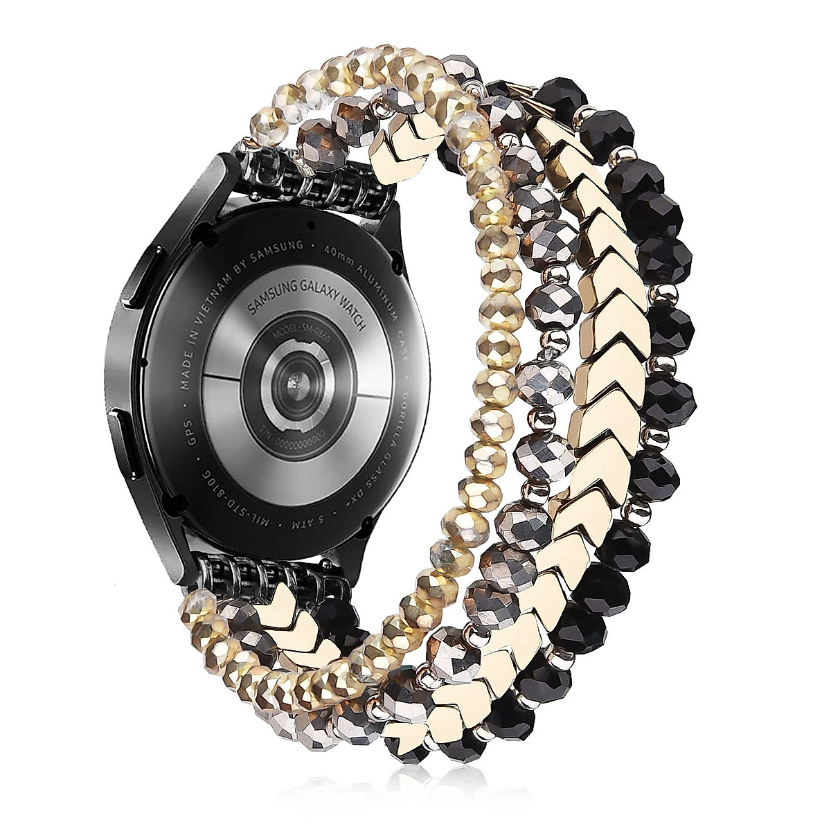 MOFREE Compatible for Samsung Galaxy Watch 4 40mm 44mm/Watch 4 Classic 42mm 46mm Bands, 20mm Handmade Fashion Elastic Beaded Bracelet Replacement for Galaxy Watch 3 41mm/Active/Active 2 Women, Black