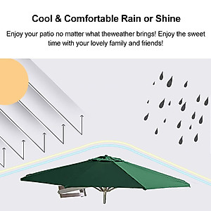 ROLTIN Green Wall Mounted Patio Umbrella, Garden Parasol, 8.2ft Deck Sun Shade Umbrella with 8 Ribs, Outdoor Umbrella for Backyard