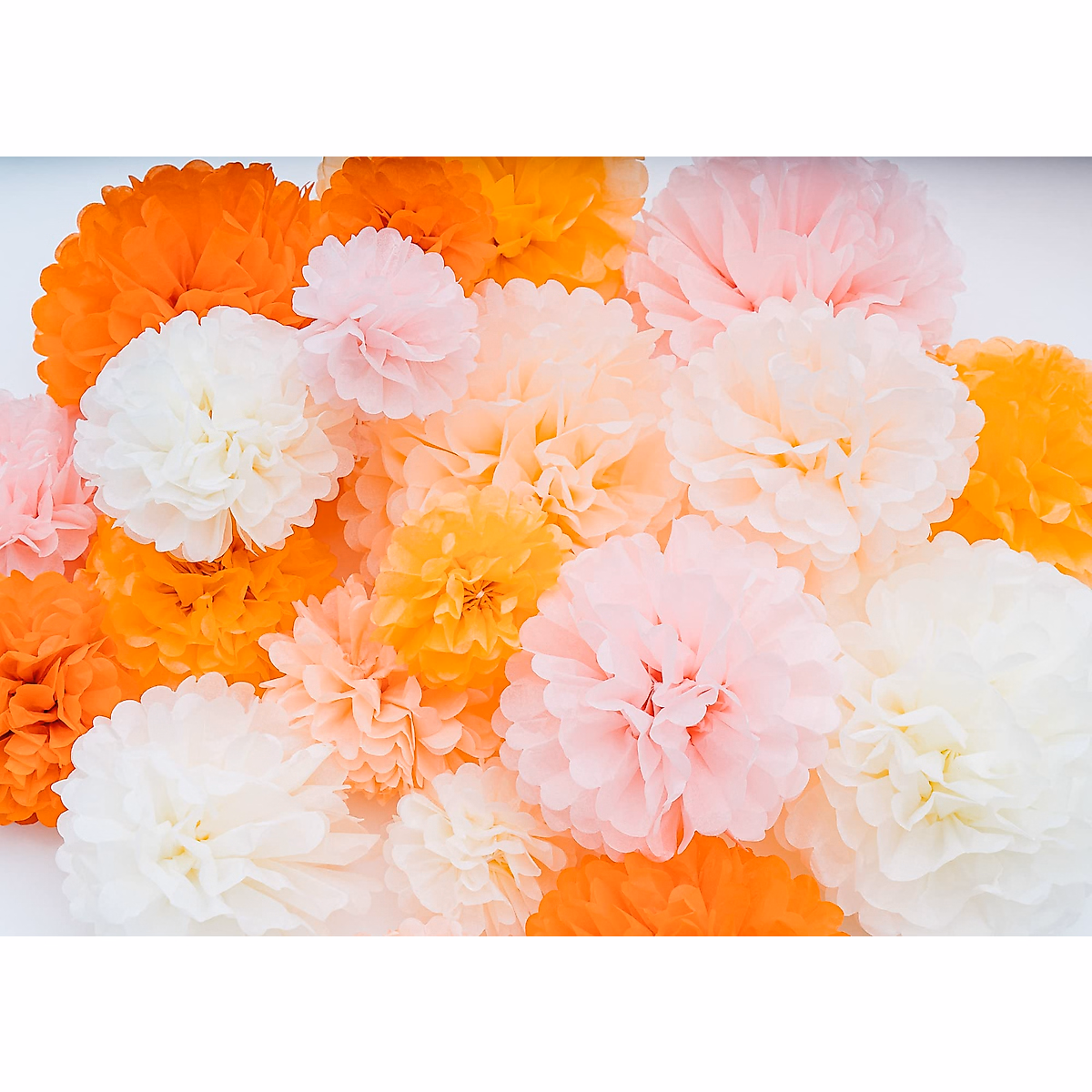 PapaKit Party Tissue Pom Pom Paper Flower Set, for Birthday Party Baby Shower Wedding Engagement Bachelorette Event Decoration ( Bright Orange Bloom, 20 Piece Set)