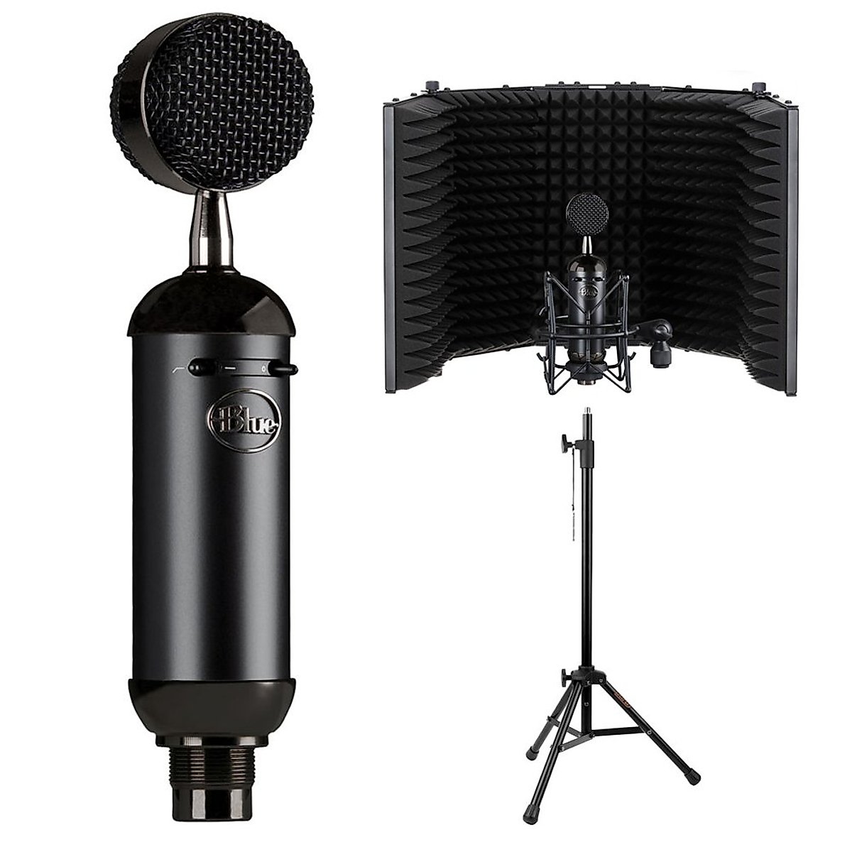 Yeegfeyzz Blue Blackout Spark SL XLR Condenser Microphone with Auray RF-5P-B Reflection Filter and RFMS-580 Reflection Filter Tripod Mic Stand