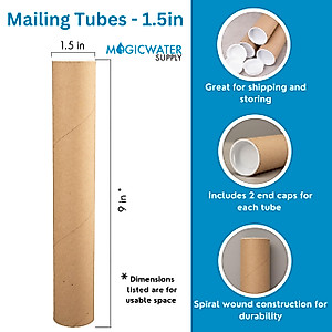 MagicWater Supply Mailing Tube - 1.5 in x 9 in - Kraft - 4 Pack - for Shipping and Storage of Posters, Arts, Crafts, and Documents
