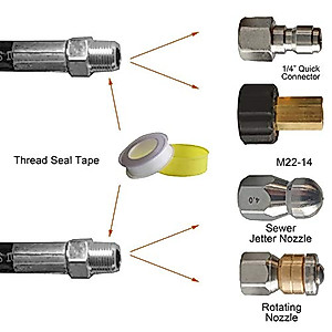 Xiny Tool Sewer Jetter Kit for Pressure Washer, 50 FT 1/4 Inch NPT Drain Cleaning Hose, Orifice 4.0 Button Nose and Rotating Sewer Jetting Nozzle, 4000 PSI
