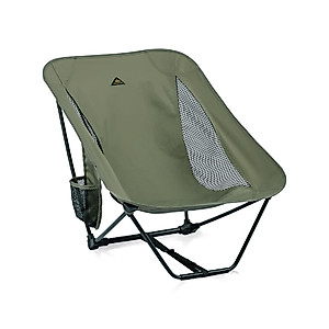 iClimb Low Ultralight Compact Camping Folding Chair with Side Pocket and Carry Bag (Green)