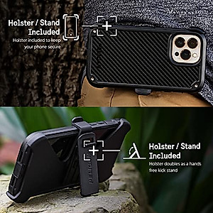 Pelican Shield Kevlar Series - iPhone 13 Case - 21ft Military Grade Drop Protection, Compatible with Wireless Charging - With Belt Clip Holster Kickstand - Heavy Duty Rugged Case for iPhone 13 - Black