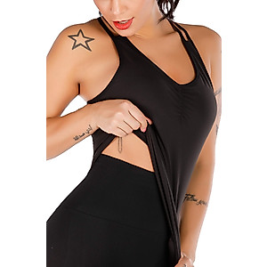 RUNNING GIRL Yoga Tank Tops for Women Built in Shelf Bra B/C Cups Strappy Back Activewear Workout Compression Tops (BX2366 Black.CN:L,US:M)