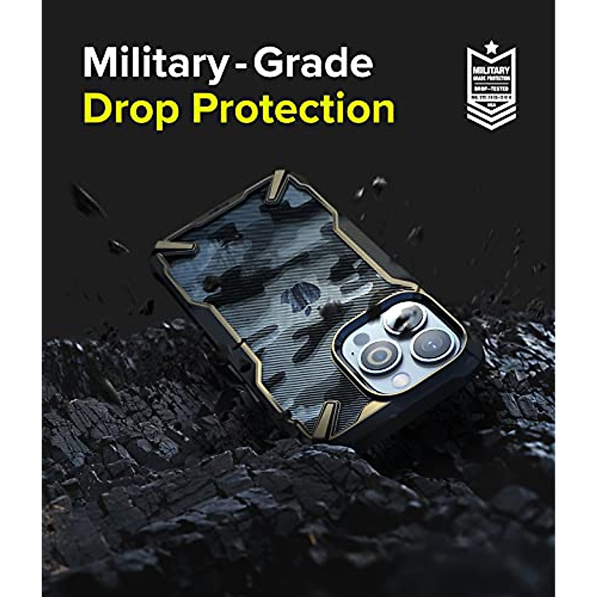 Ringke Fusion-X Compatible with iPhone 13 Pro Max Case, Camouflage Design Hard Back Heavy Duty Shockproof Advanced Protective TPU Bumper Phone Cover - Camo Black