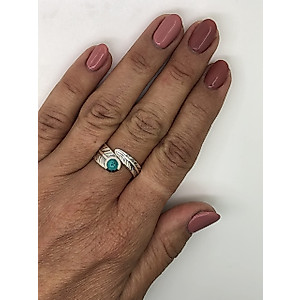 Koral Jewelry Synthetic Turquoise Adjustable Tribal Feather Ring 925 Sterling Silver US Size 6 7 8 9 (9)