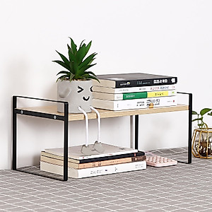 YGYQZ Wood Office Desk Shelf Organizer - Desktop Supplies Cute Dresser Top Organization Storage Rack and Cubicle Decor Aesthetic Bookshelf for Women Man and Kids (Black Wood-Single Tier)