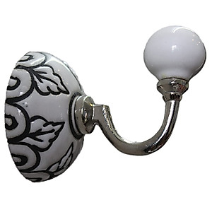 PARIJAT HANDICRAFT Hand Painted Beautifully Black & White Colored Ceramic Wall Hook Hanger Key Holder hat Clothes hangings Bath Towel Hook Hanger