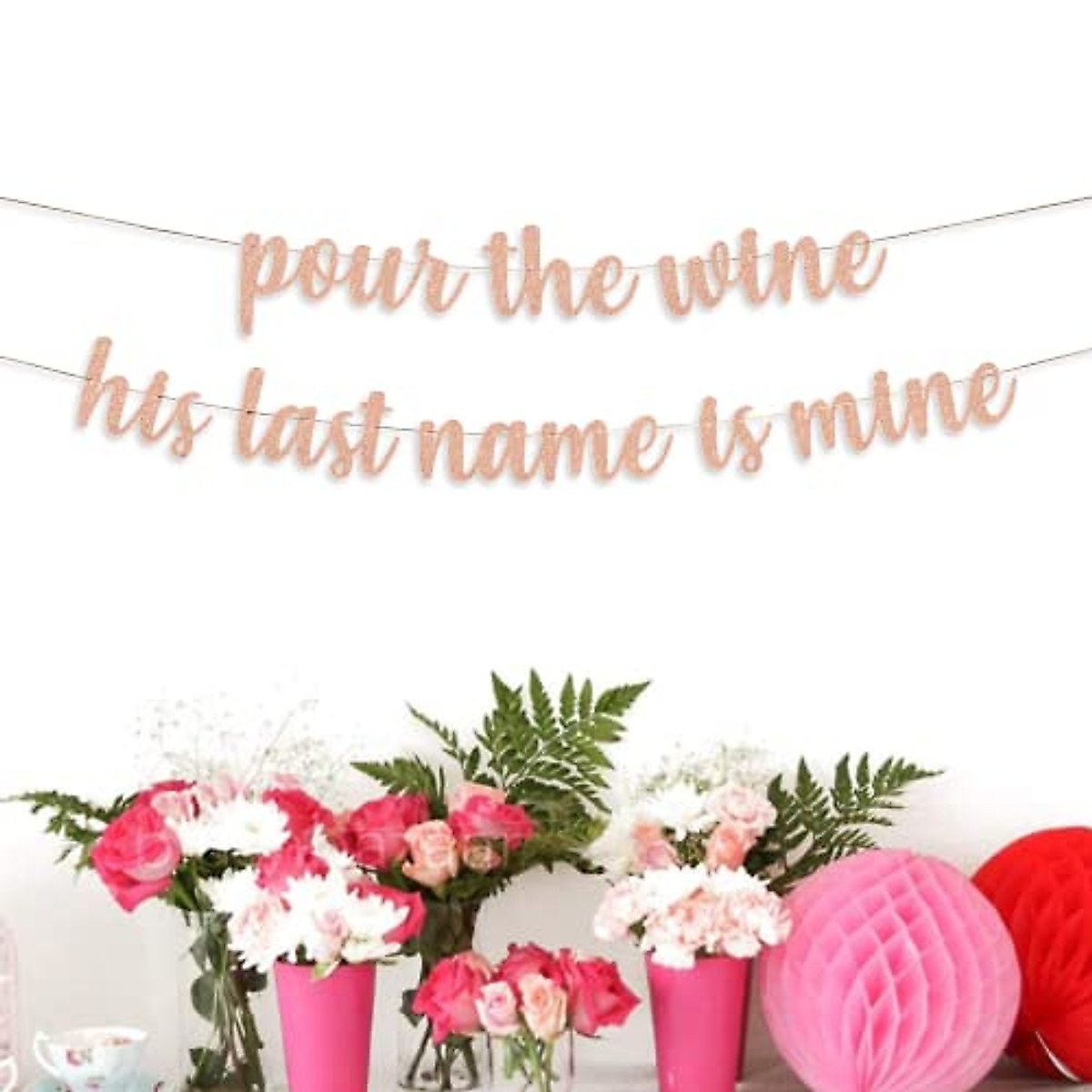 Party101 Rose Gold Glitter Banner - Bridal Shower Decorations - Bachelorette Party Decorations Favors & Supplies - Wedding Shower Decorations - Engagement Brunch Bridal Shower Decor (Pre-strung Signs)