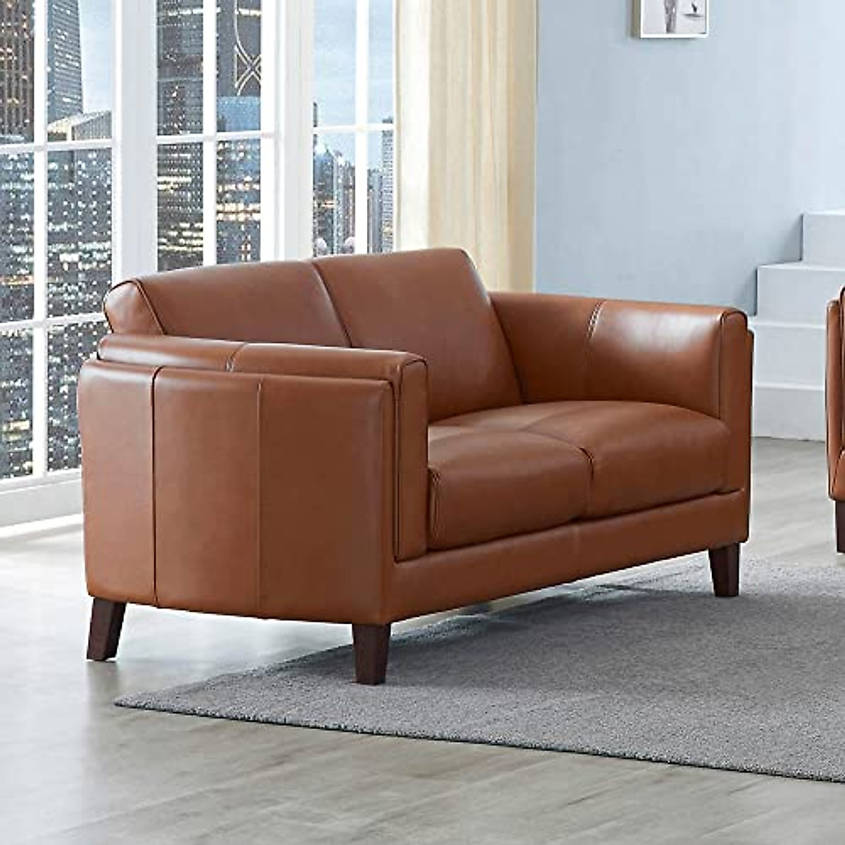 Hydeline Maui 100% Leather Loveseat, Cinnamon Brown