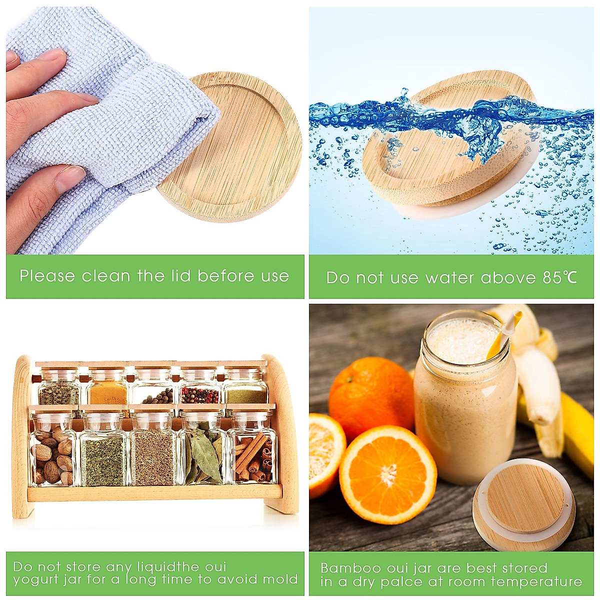 Oui Yogurt Jar Lids Set Bamboo Wood Lids with Silicone Sealing Rings Storage Canning Jar Bamboo Lids Wide Mouth Jar Lids Oui Lids for Nice Sealing Airtight Fit (12)