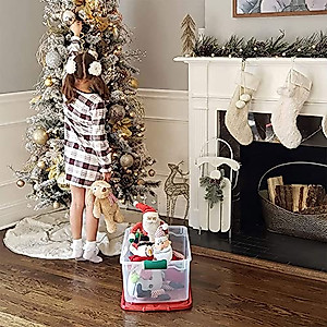 Homz 64 Quart Holiday Seasonal Decor Decoration Organizer Plastic Storage Bin Container with Red Tight Latching Lid and Green Handles, 6 Pack