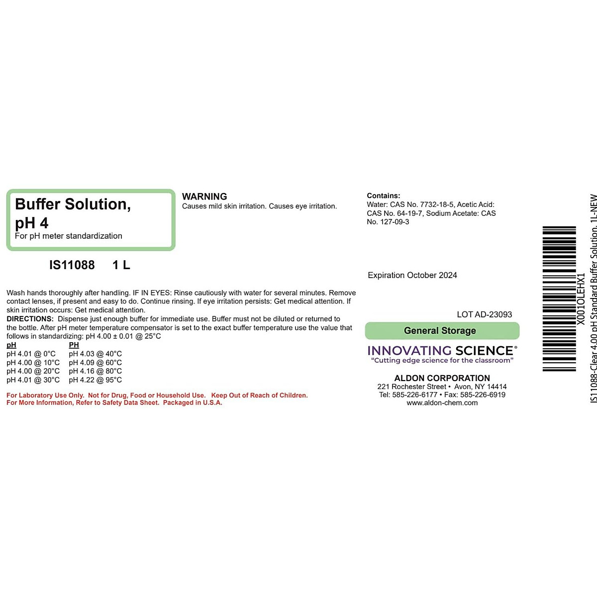 ALDON Innovating Science Clear 4.00 pH Standard Buffer Solution, 1L - The Curated Chemical Collection