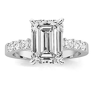 14K White Gold 3.5 Carat LAB GROWN DIAMOND Classic Prong Set Emerald Cut Diamond Engagement Ring (G-H Color VS1-VS2 Clarity 3 Ct Center)
