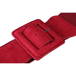 Aecibzo Women's Wide Elastic Waist Belt Waistband Plus Stretchy Cinch Belts (Fit waist 27"-33.5", Red)