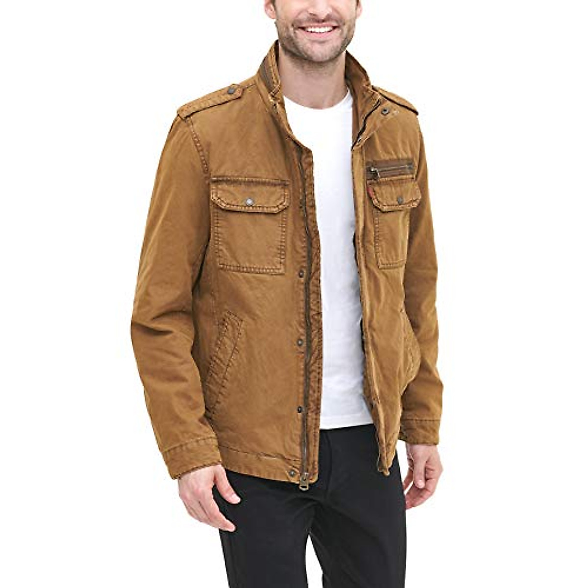 Levi's Men's Washed Cotton Two Pocket Military Jacket (Standard and Big & Tall), Worker Brown, Large