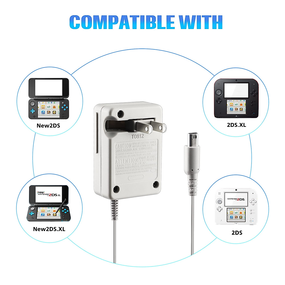 2DS Charger, AC Adapter Charger for Nintendo 2DS/2DS XL/New 2DS/New 2DS XL, Home Travel Charger Wall Plug Power Adapter (100-240 v)