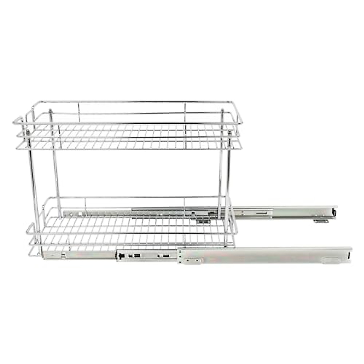 GDAE10 Heavy Duty Cabinet Pull Out Shelves, 2-Tier Pull Out Cabinet Organizer, Silver Slide Out Cabinet Organizer Storage for Home Kitchen