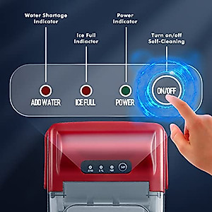 Ice Maker Countertop 9 ice Cubes Ready in 6 Mins with Handle, Portable Ice Machine with ice Scoop and Basket Self-Cleaning Ice Makers, Up to 26 lbs for Home Kitchen Office Bar Party（RED
