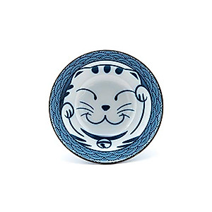 Fuji Merchandise Japanese Porcelain Multi Purpose Tayo Bowl Maneki Neko Lucky Cat Meow Design Set of 2 with Chopsticks Gift Set Made In Japan