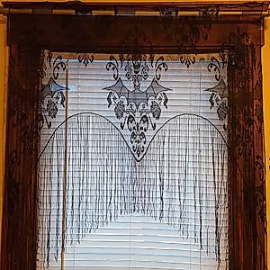 ZeeDix 2 Pcs Halloween Lace Bat Window Curtain- Black Fireplace Mantles Scarf, Door Curtain and for Halloween Home Party Decorations, Halloween Party Supplies