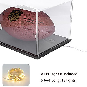 Thickened Clear Acrylic Display Case for Lego 75398 C-3PO 76989 21347 75308 Collectibles, Self-Assembly Box Dustproof Protection with Wood-Plastic Base & String Light, Black Inside 9.8x9.8x15.7 inch