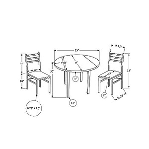 Monarch Specialties 1003 Table, 3pcs, Small, 35" Drop Leaf, Kitchen, Laminate, Brown, Contemporary, Modern Dining Set, 35" L x 35" W x 30" H, Dark Taupe/Black Metal