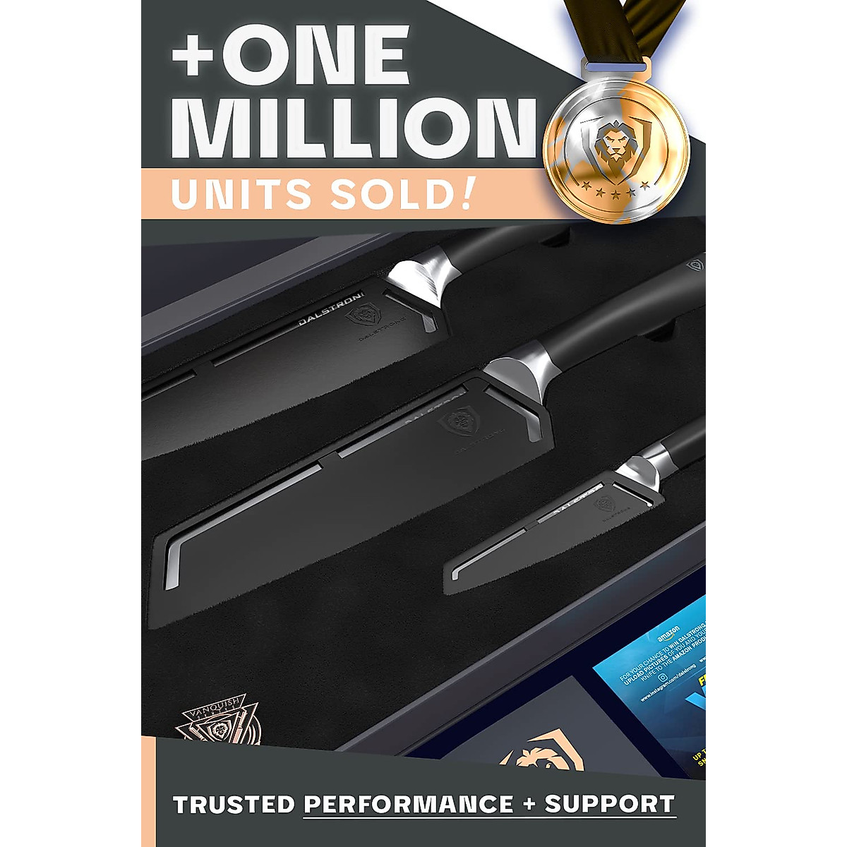 Dalstrong 3 Piece Knife Set - Vanquish Series - Forged High Carbon German Steel - Black POM Handle - Chef Knife, Santoku and Paring - Razor Sharp Kitchen Set - NSF Certified