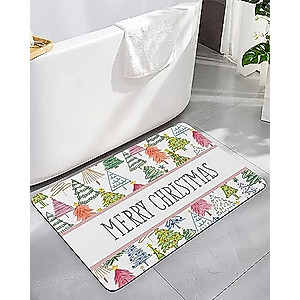 Christmas Bath Mat for Tub,Non Slip Bathroom Floor Runner Rug Quick Dry & Absorbent Diatomaceous Earth Shower Sink Kitchen Living Room Washable Doormat,Cartoon Colorful Xmas Tree Watercolor 16"x24"