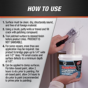 1 qt Dap 12278 ElastoPatch White Pro-Grade Elastomeric Patching Compound, Pack of 1