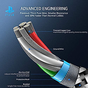 PS4 Controller Long Charger Cable – 2 Pack 10FT Nylon Braided Micro USB Charging Play Cord Data Sync Wire with Flush Fit Connector for Playstation 4 Accessories