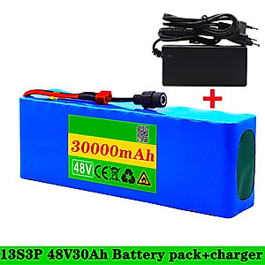 YXDFG 48V Lithium Ion Battery, 48V 30Ah 13S3P Electric Scooter Lithium Ion Battery,with BMS + 54.6V Charger, for 350W 500W 750W1000w Motor E-Bike Electric Bicycle Scooter
