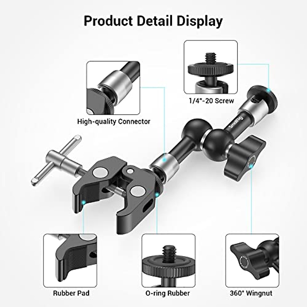 SmallRig Super Clamp w/ 1/4" and 3/8" Thread and 5.8 Inches Adjustable Friction Power Articulating Magic Arm with 1/4" Thread Screw for LCD Monitor/LED Lights - KBUM2730