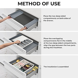 yamagahome Kitchen Drawer Organizer, Expandable Utensil Tray Drawer Organizer, Silverware Tray for Drawer, Adjustable Plastic Utensil holder, Multi-Purpose Storage for Kitchen, Office and Bedroom