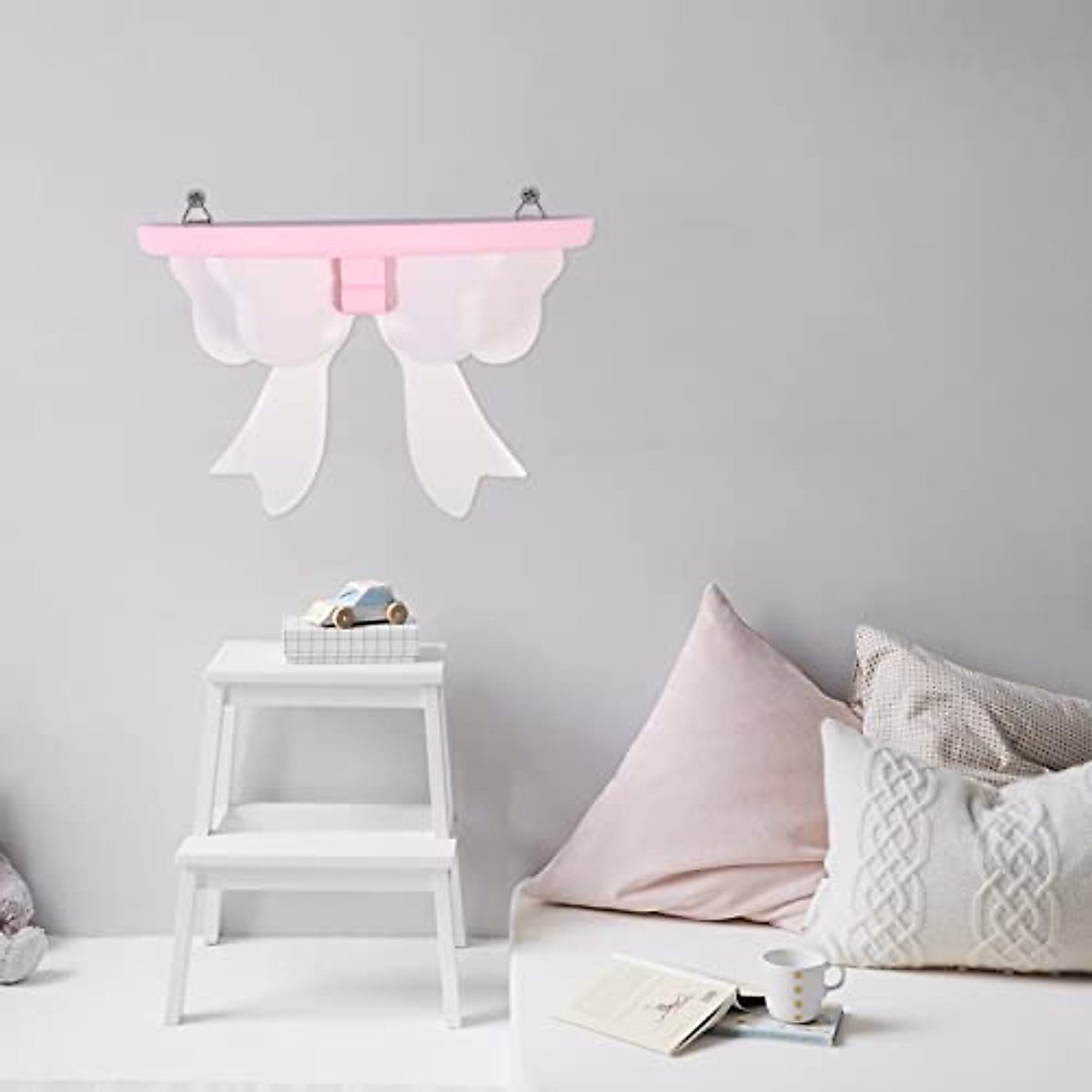 Homoyoyo Wall Mounted Floating Shelves Lovely Bowknot Decorative Wall Shelf Wooden Room Storage Shelf Wall Storage Rack Bowknot Wall Decorations for Home Kitchen Supplies(Pink)