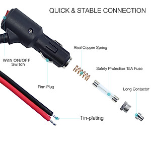 12V Cigarette Lighter Plug with On Off Switch - 6FT 16AWG Fused 15amp Male Plug Cigarette Lighter Replacement with Led Lights,12V Cigarette Lighter with Lead for Car Cooler,Cb Radio, Air Compressor