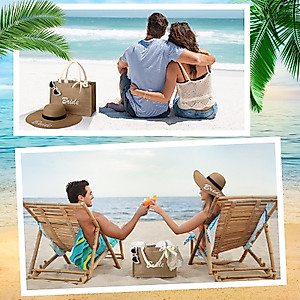 Silkfly 6 Pcs Bridal Shower Gifts Set Summer Bachelorette Party Accessories Bride Beach Bag Sun Hat Heart Sunglasses Rhinestone Bride Earrings MRS Cosmetic Bag for Beach Bride Wifey Wedding Gifts