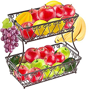 Simple Houseware 2-Tier Countertop Fruit Basket Bowl Storage, Bronze