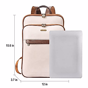 CLUCI Leather Laptop Backpack Purse for Women 15.6 inch Computer Backpack Stylish Travel Bag Daypack Beige with Brown